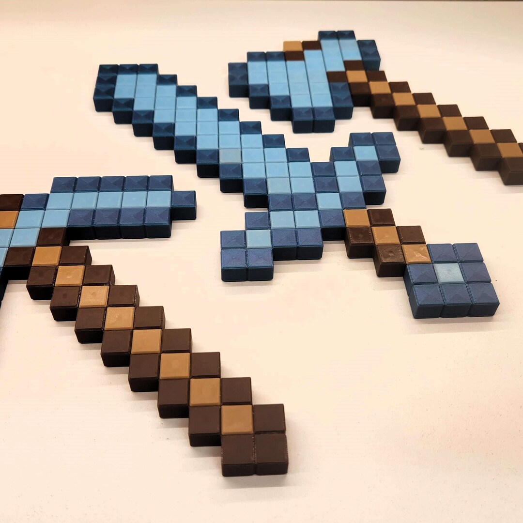 Glow in the Dark Pixelated Diamond Pickaxe | Sword | Axe | Shovel | Hoe ...