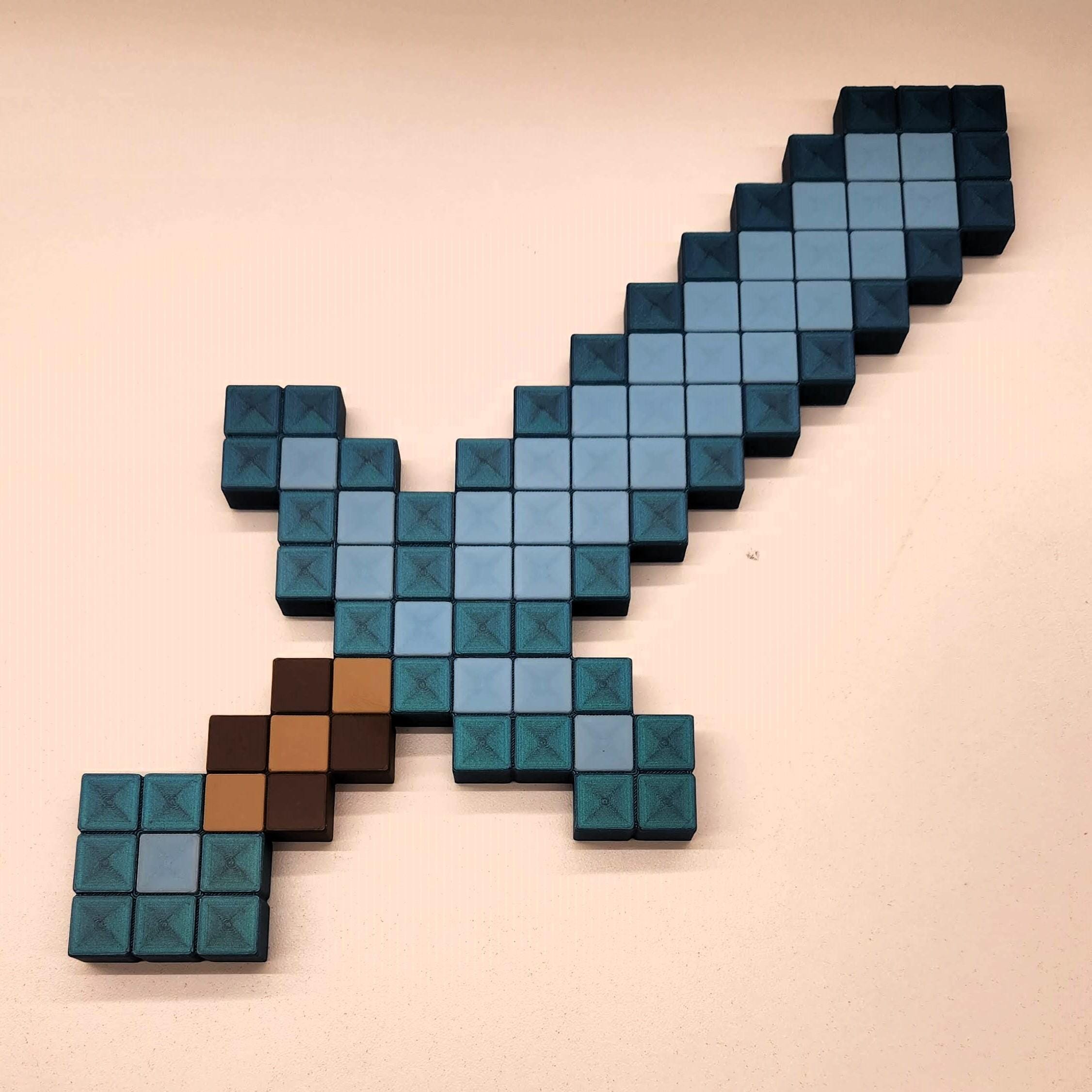Glow in the Dark Pixelated Diamond Pickaxe | Sword | Axe | Shovel | Hoe ...