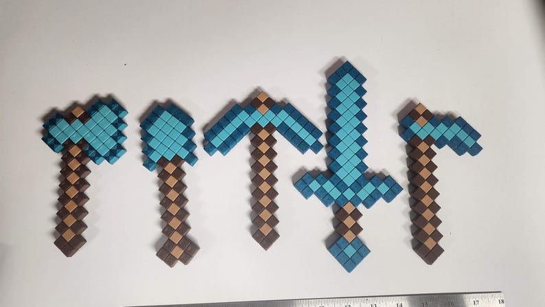Pixelated Diamond Pickaxe | Sword | Axe | Hoe | Shovel - Etsy