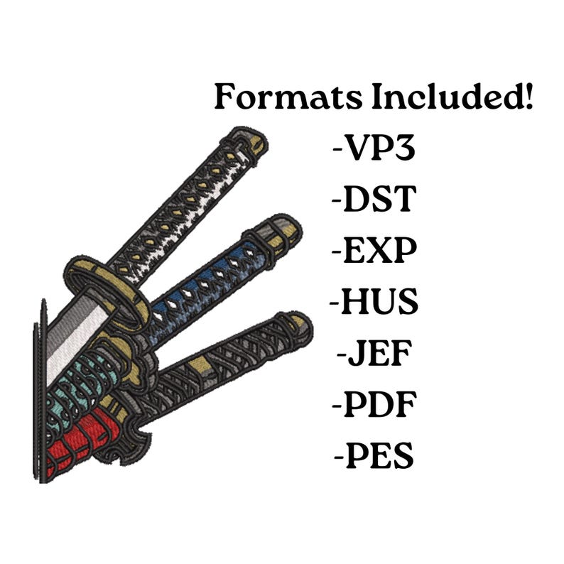 Swords Embroidery Design, Anime Embroidery, Samurai Sword Embroidery ...