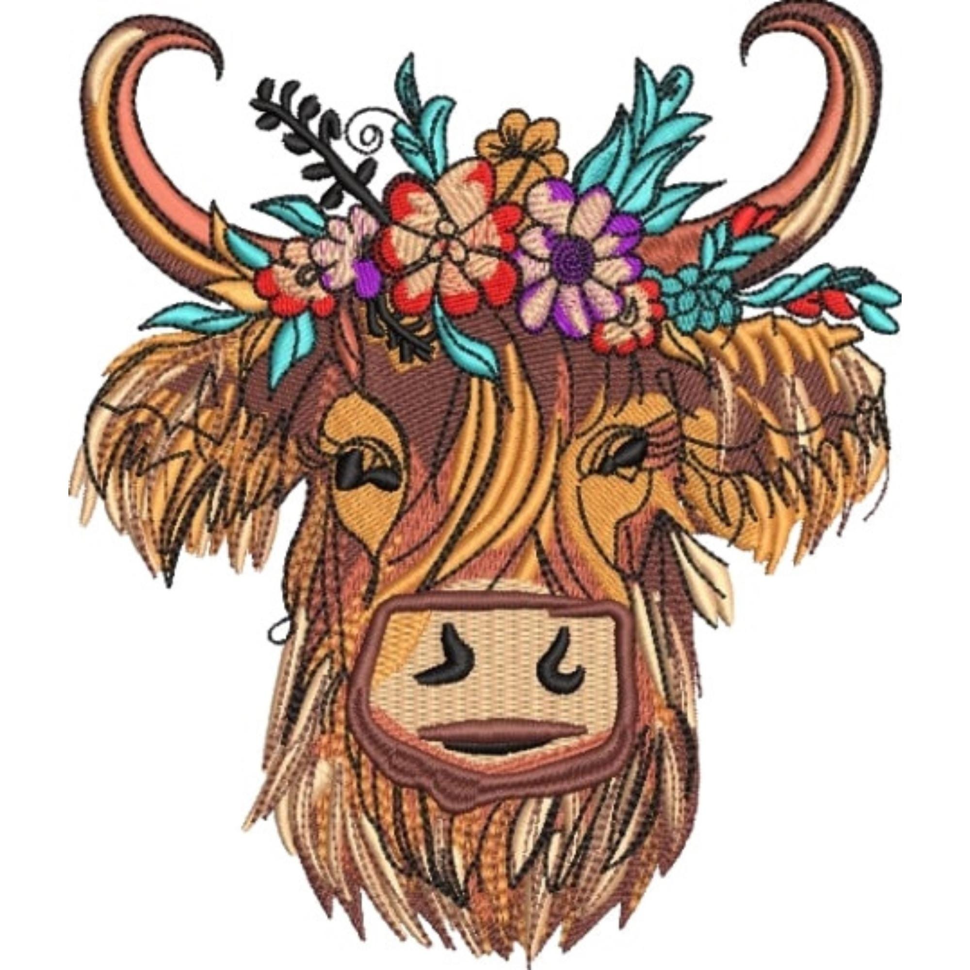 Highland Cow Embroidery Design, Farm Animal Machine Embroidery File ...
