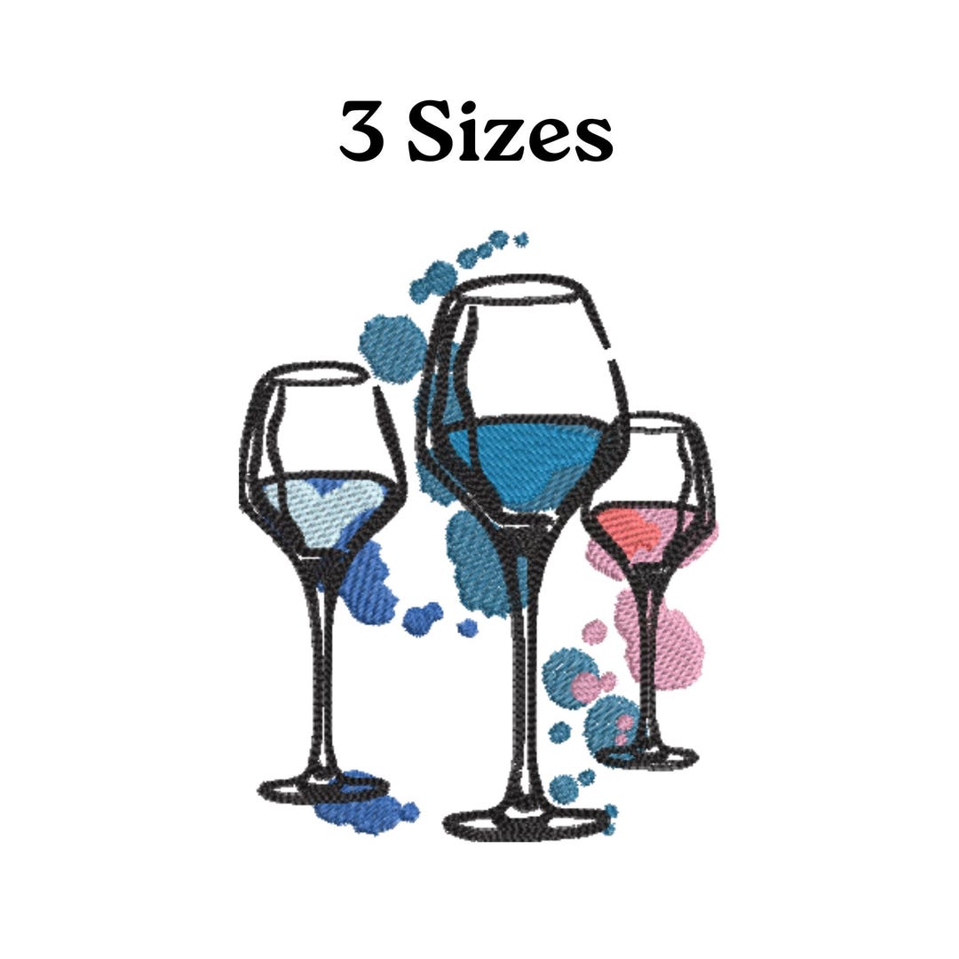Wine Glass Embroidery Design, Glass of Wine Machine Embroidery, Digital ...