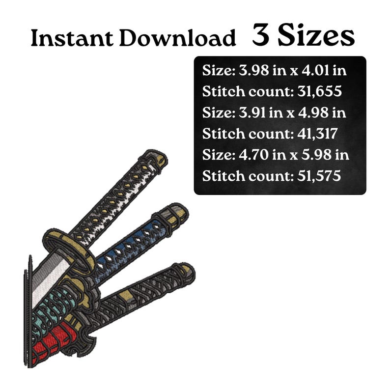Swords Embroidery Design, Anime Embroidery, Samurai Sword Embroidery ...