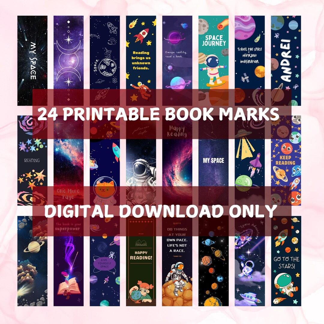 Printable Space Kids Bookmarks Bundle, Printable Book Marks, Galaxy ...