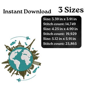Travel Machine Embroidery Design, Earth Machine Embroidery Design ...