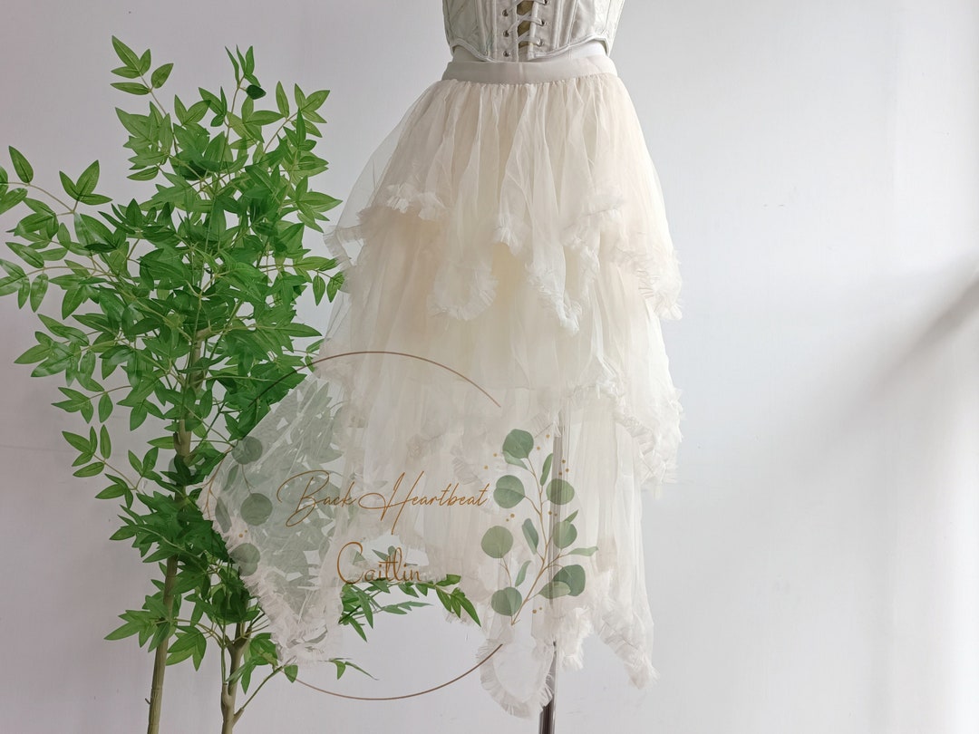 Fairycore Renaissance Skirt, Beige Ruffle Layered Tulle Skirt, Ren ...