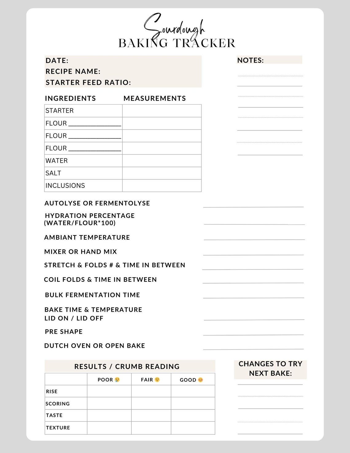 Sourdough Baking Tracker - Printable PDF - Etsy