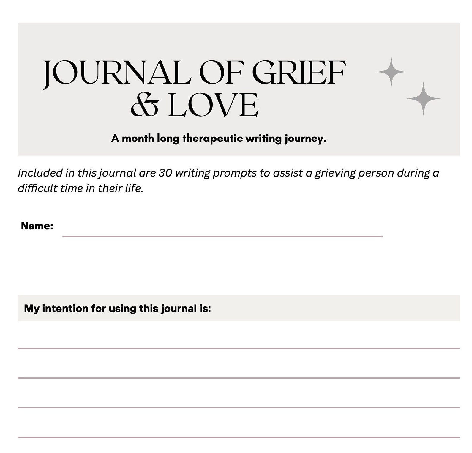 Grief Journal. A Therapeutic Writing Journey. Digital Download - Etsy