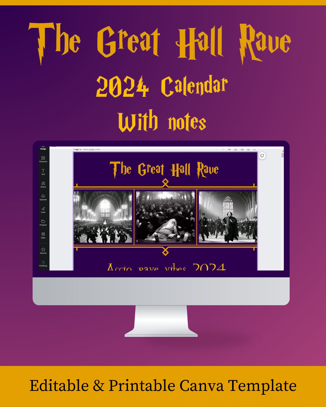 The Great Hall Rave A4 Wall Calendar Canva Template With - Etsy