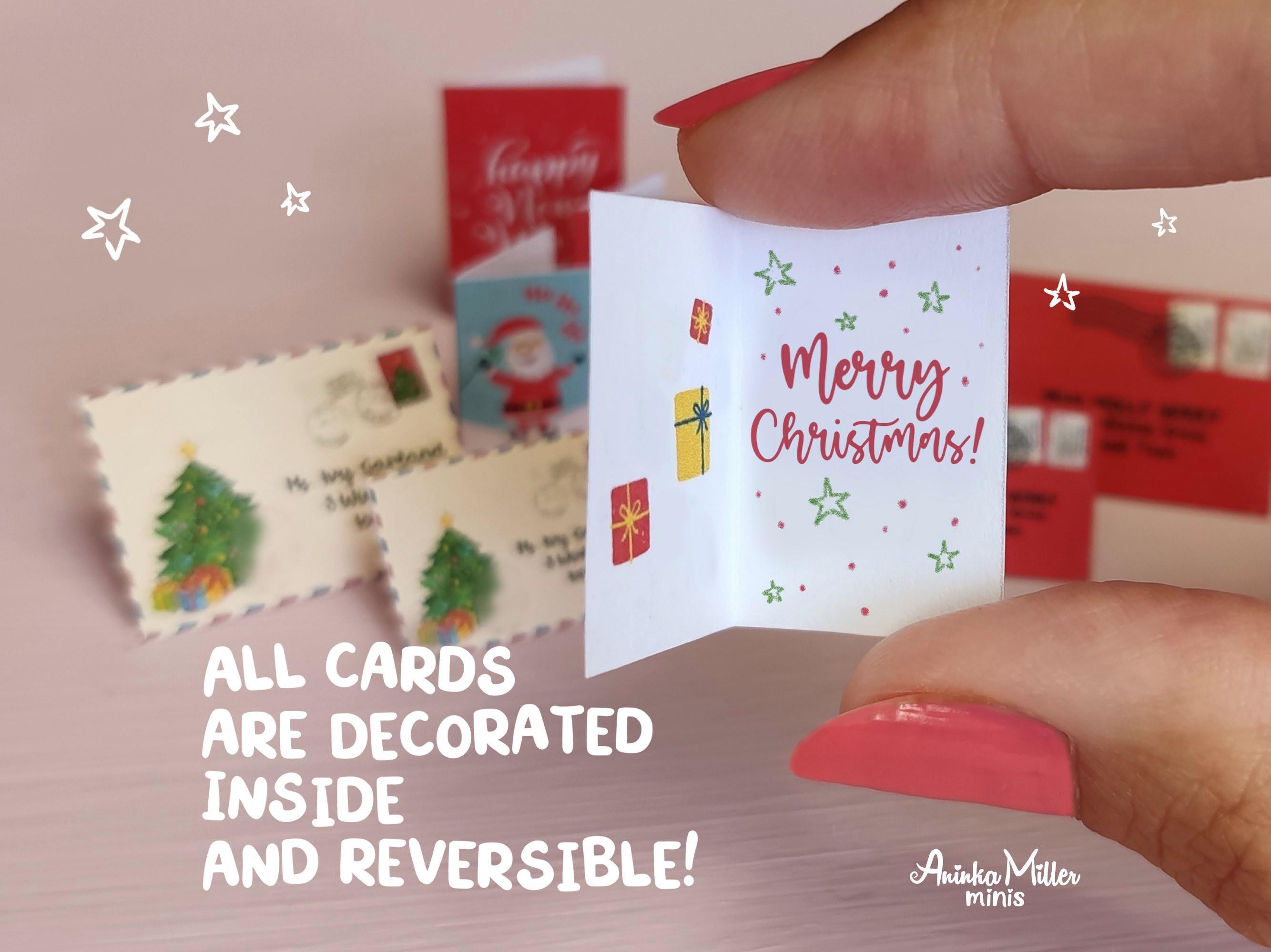 12 Miniature Christmas Cards, Envelopes & Garlands, Dollhouse Printable ...