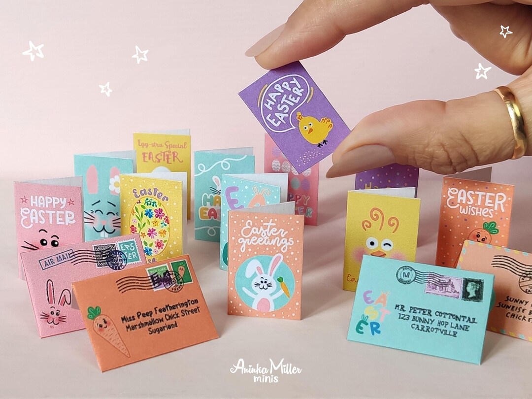 12 Miniature Easter Cards With Envelopes and 1 Garland, Dollhouse ...