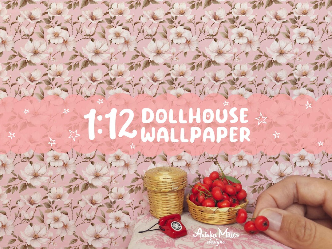 Floral 1:12 Scale Miniature Dollhouse Wallpaper in Blush Pink, Diorama ...