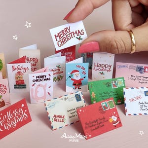 12 Miniature Christmas Cards With Envelopes and 3 Garlands, Dollhouse ...