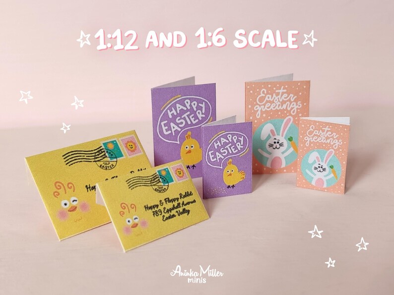 12 Miniature Easter Cards With Envelopes and 1 Garland, Dollhouse ...