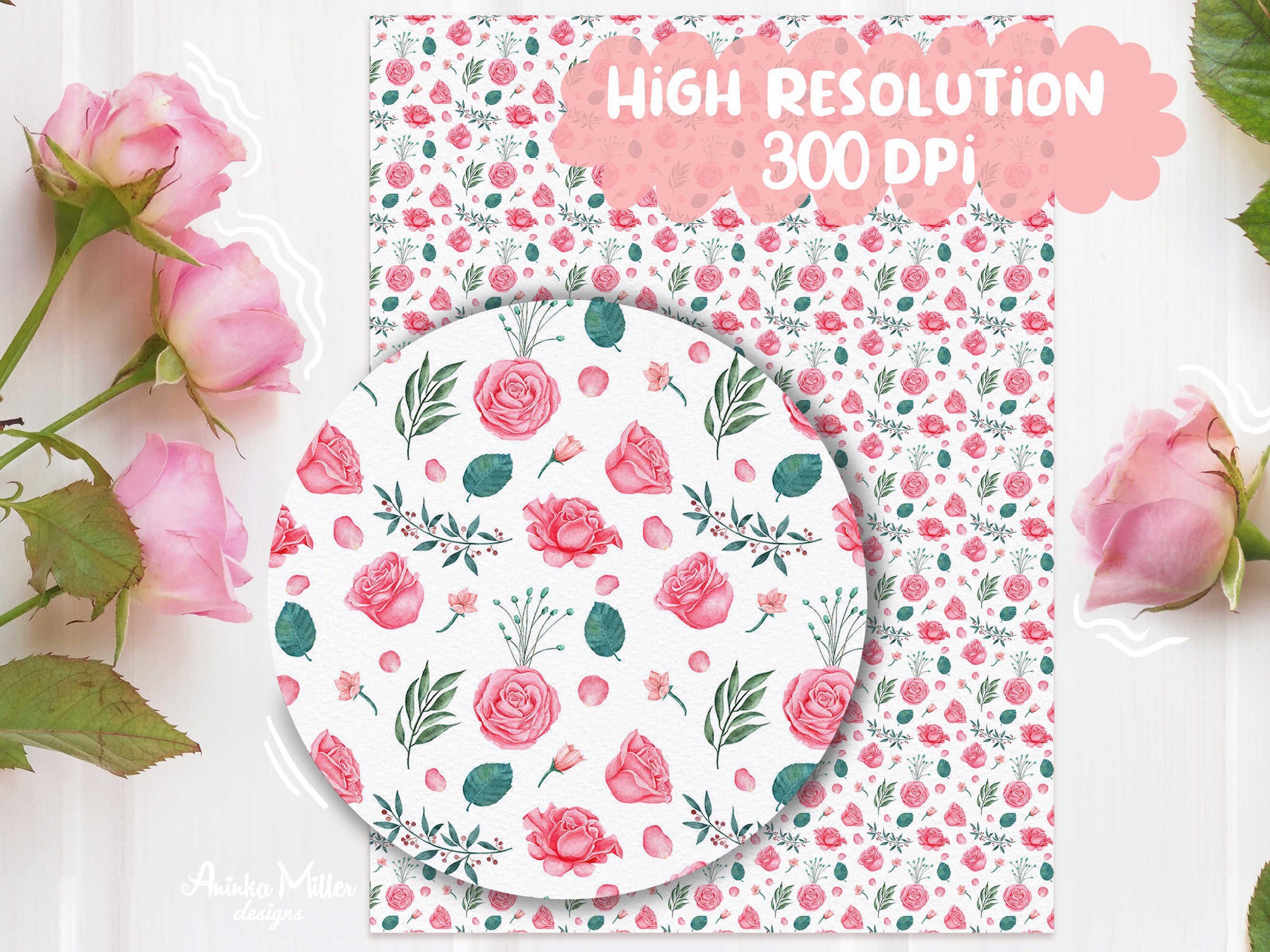 1:12 Scale Miniature Dollhouse Wallpaper With Pink Roses, Printable ...