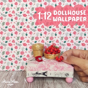 1:12 Scale Miniature Dollhouse Wallpaper With Pink Roses, Printable ...