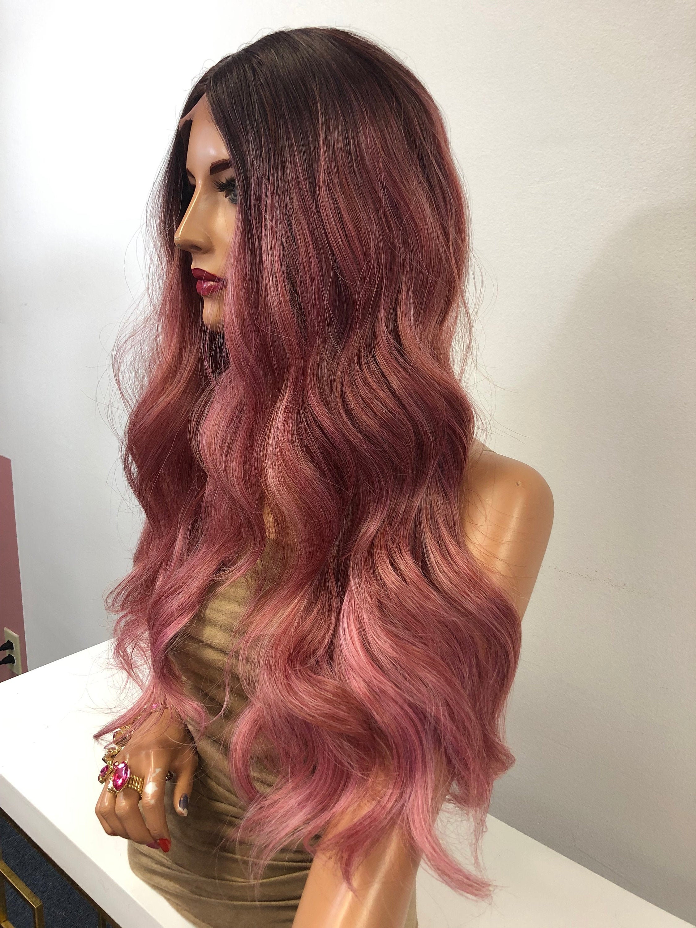 Rose Pink Ombre' Long Hair Lace Front Wig | Pink Friday 1218 54 - Etsy
