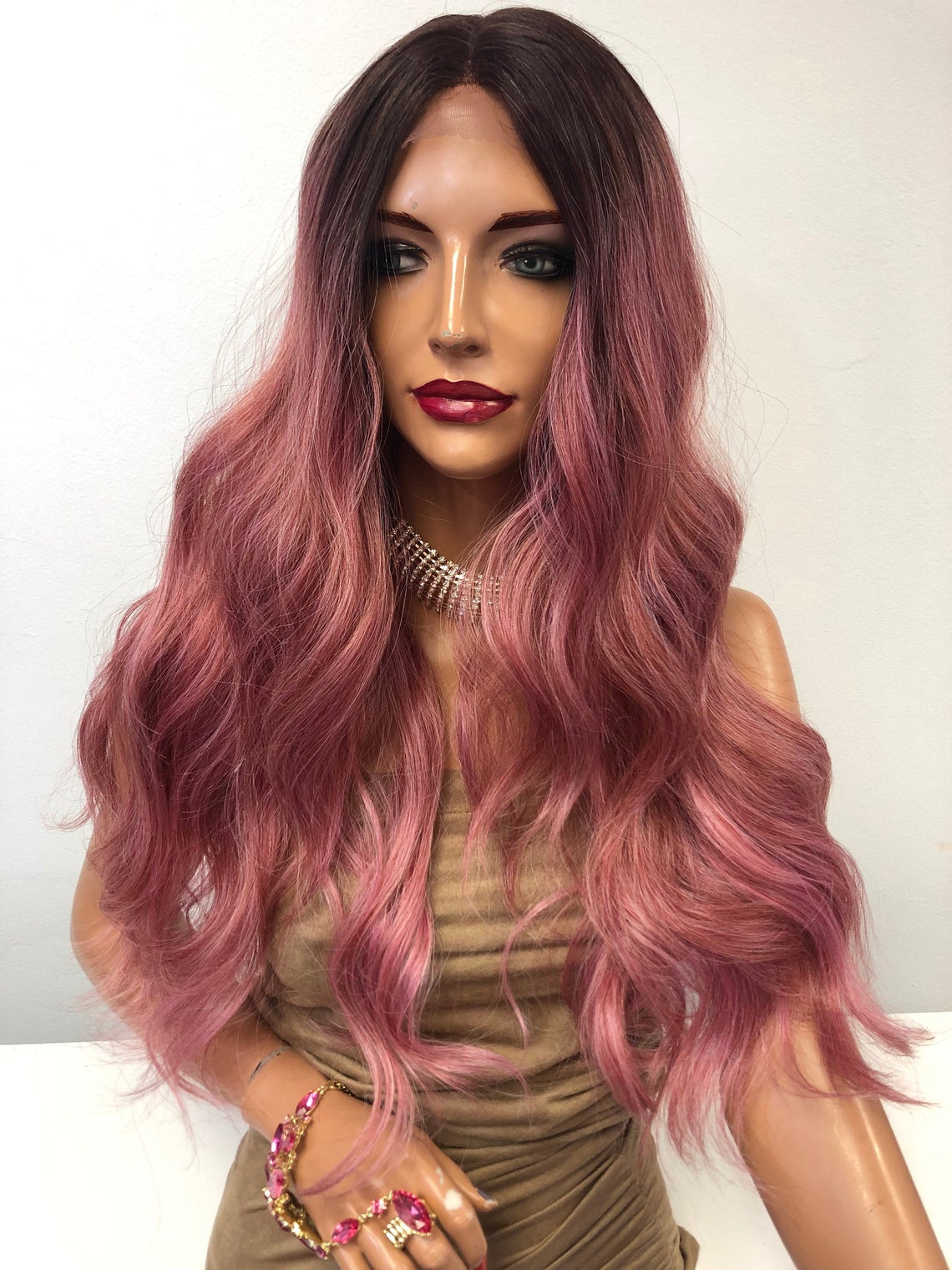 Rose Pink Ombre' Long Hair Lace Front Wig | Pink Friday 1218 54 - Etsy