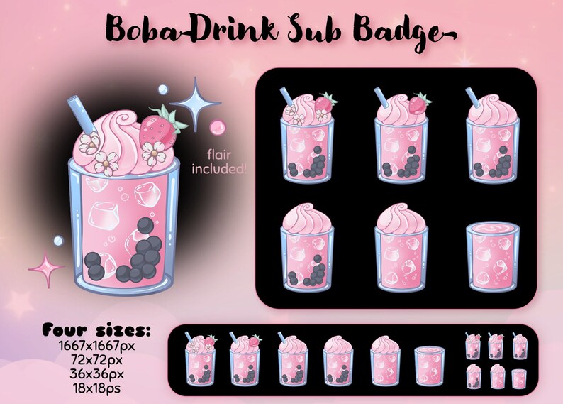 Boba Drink Twitch Sub Badge, Streamer, Tea, Coffee Shop, Coffee, Cafe ...