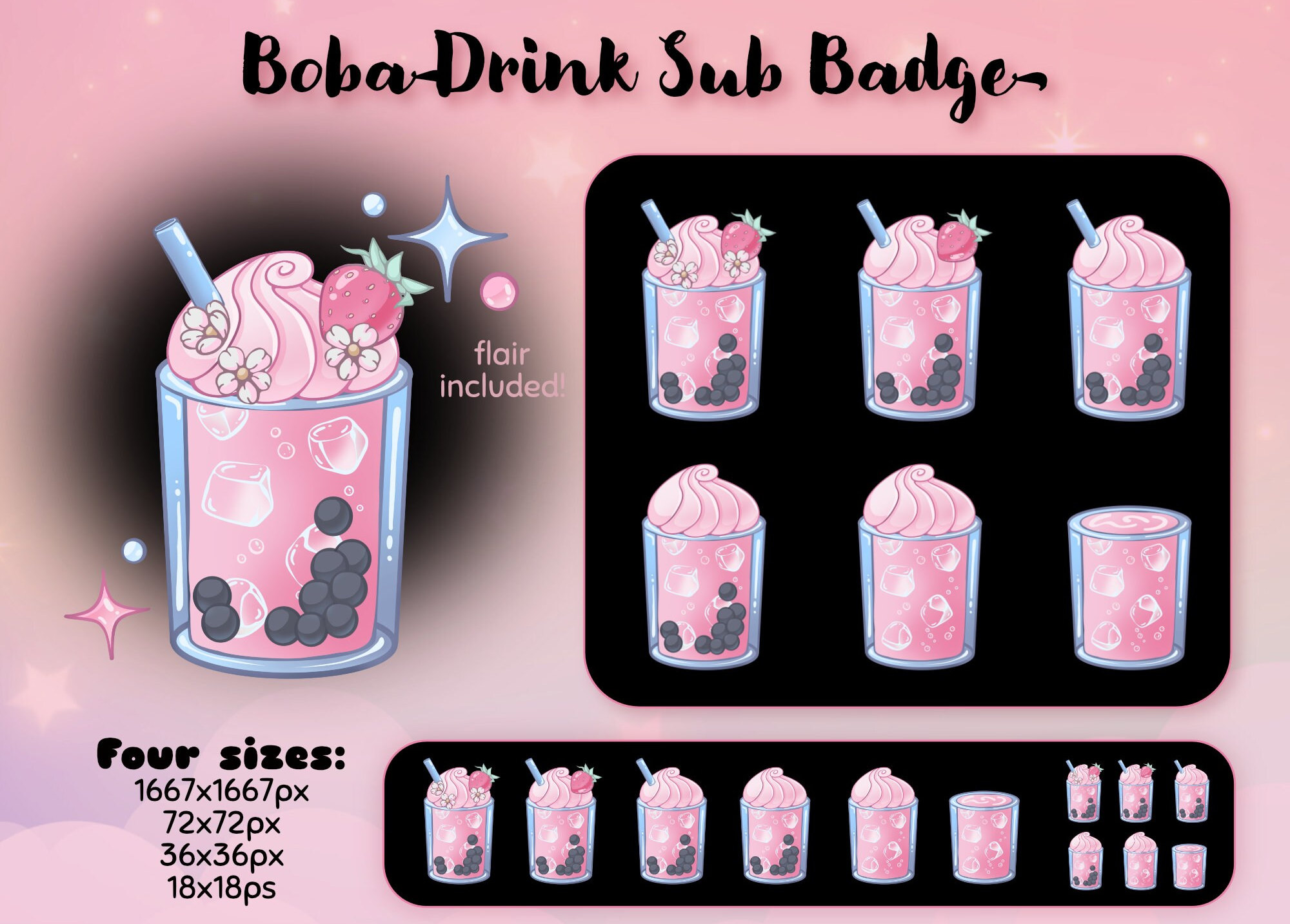 Boba Drink Twitch Sub Badge, Streamer, Tea, Coffee Shop, Coffee, Cafe ...