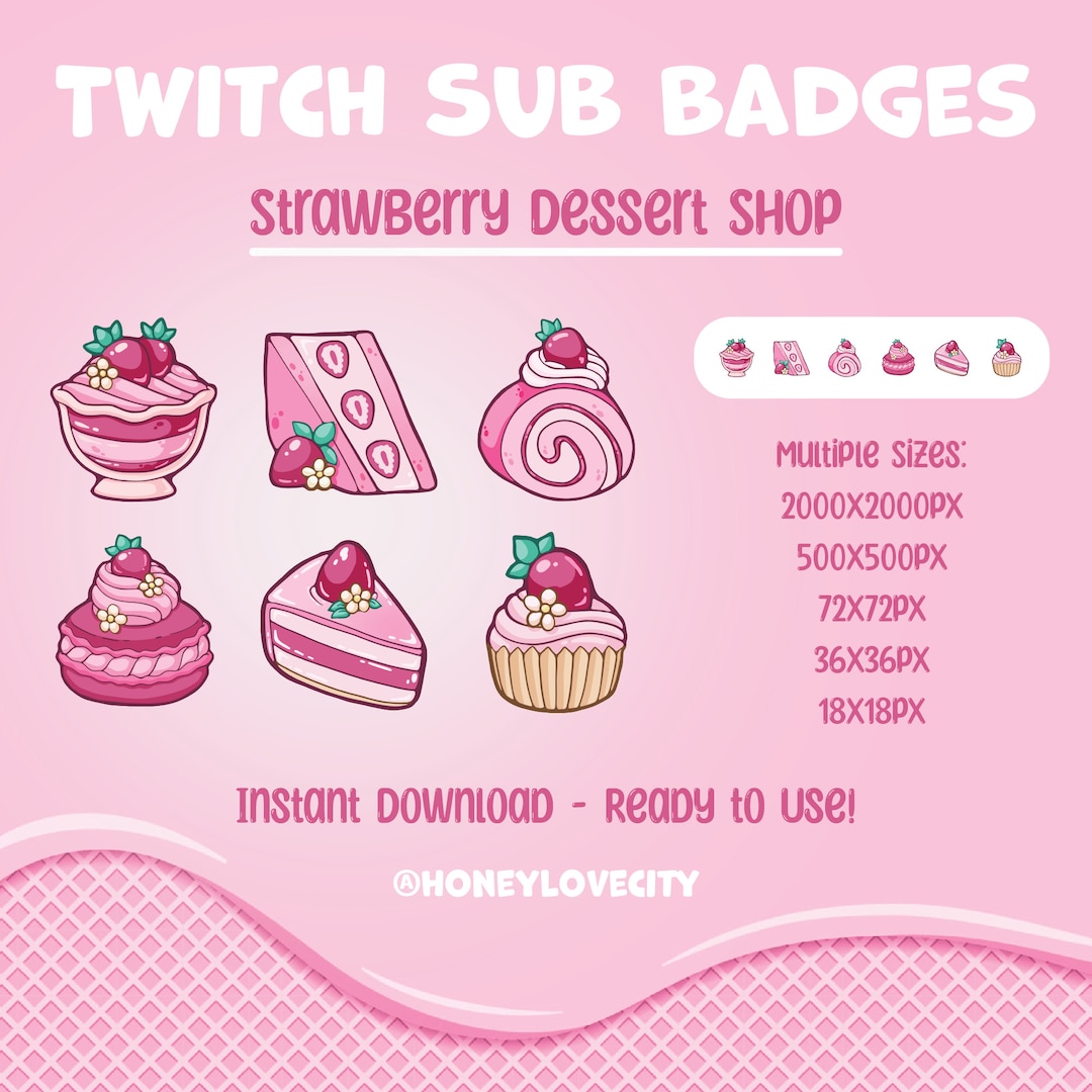 Kawaii Cutecore Twitch Sub Badge Strawberry Dessert Shop Macaron ...