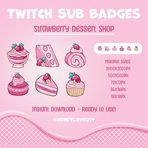 Kawaii Cutecore Twitch Sub Badge Strawberry Dessert Shop Macaron ...