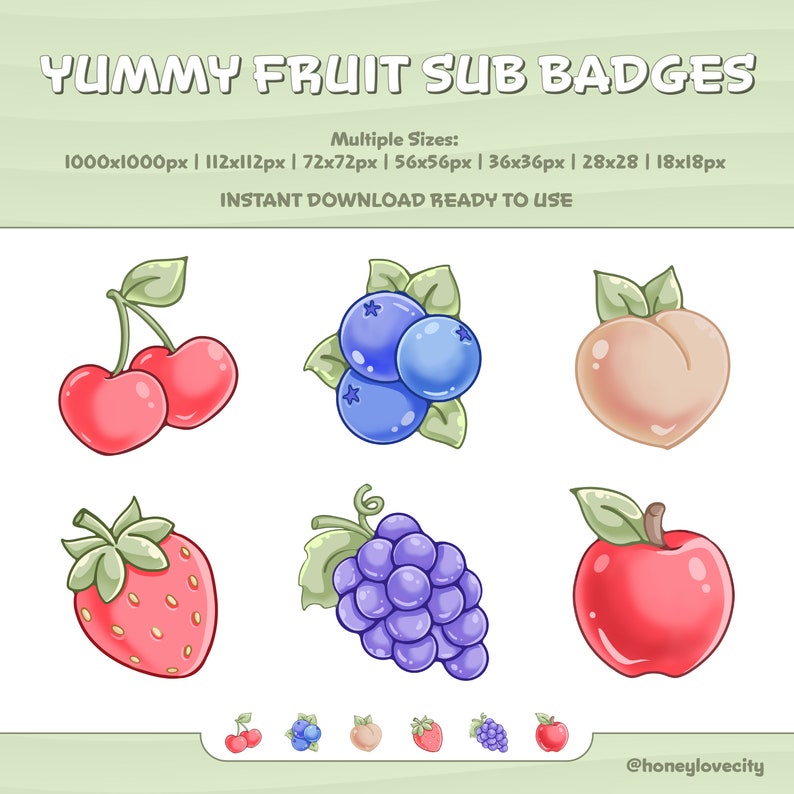 Twitch Sub Badges Bit Badges Yummy Juicy Fruits Fruit Kawaii Streamer ...