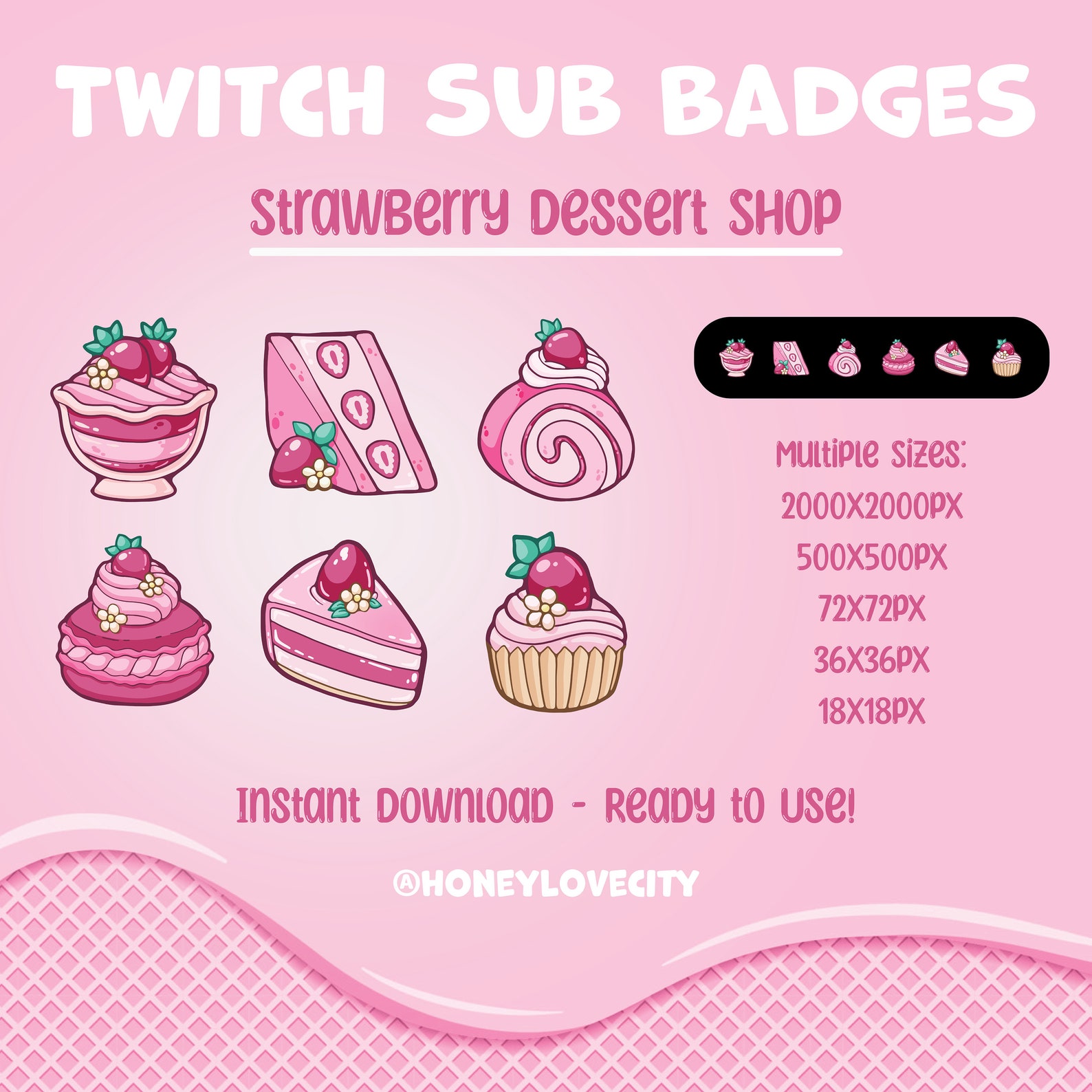 Kawaii Cutecore Twitch Sub Badge Strawberry Dessert Shop Macaron ...