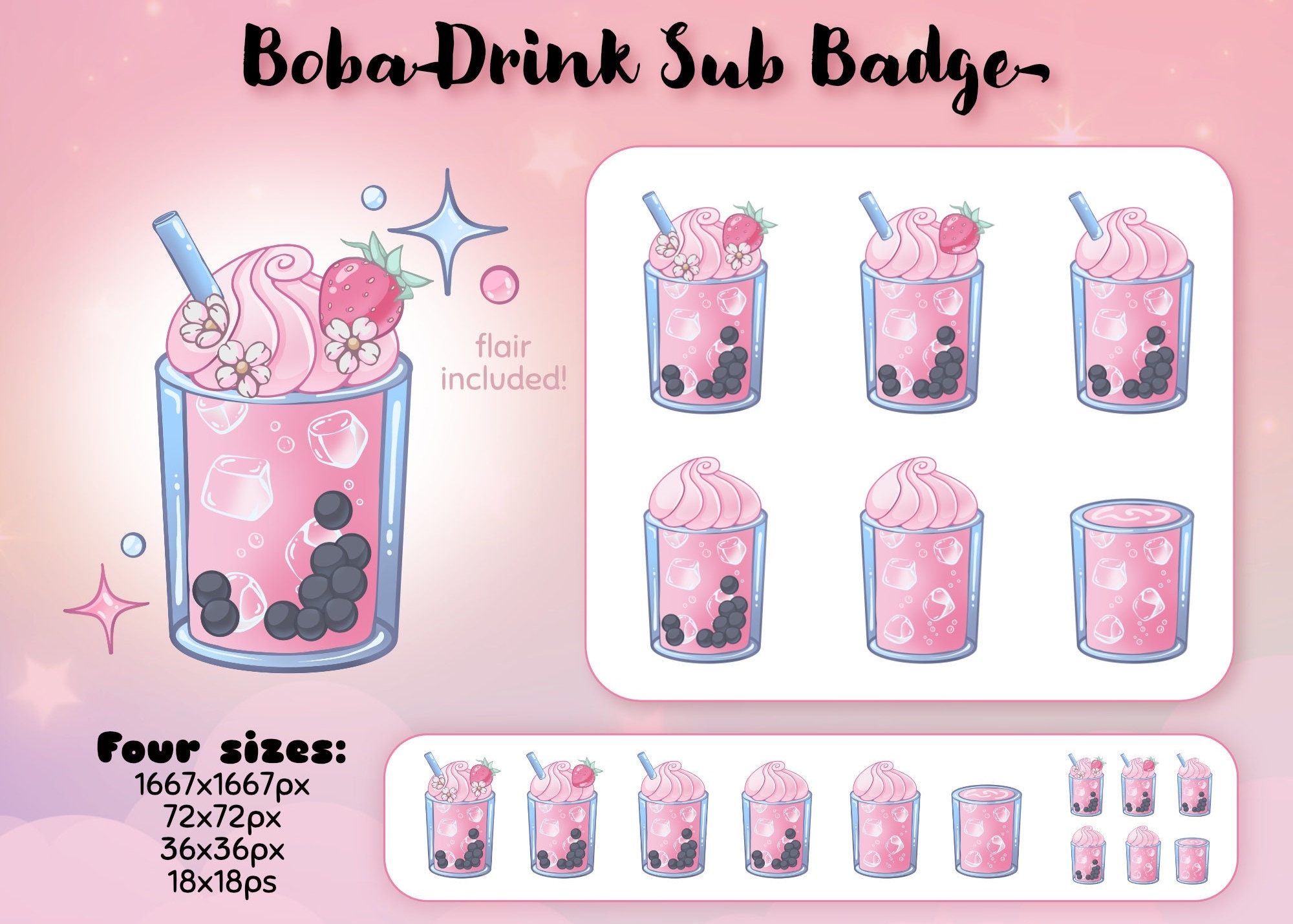 Boba Drink Twitch Sub Badge, Streamer, Tea, Coffee Shop, Coffee, Cafe ...