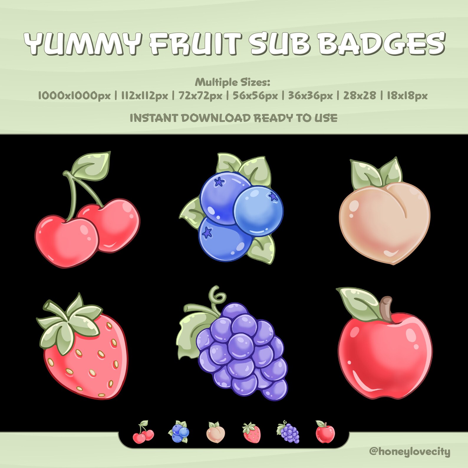 Twitch Sub Badges Bit Badges Yummy Juicy Fruits Fruit Kawaii Streamer ...