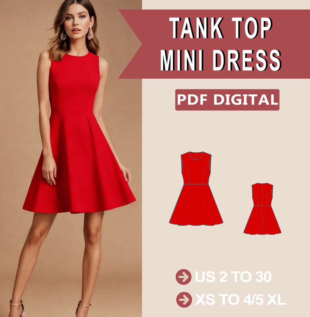 Tank Top Mini Dress Sewing Pattern, Prom Dress Pattern, Sundress ...