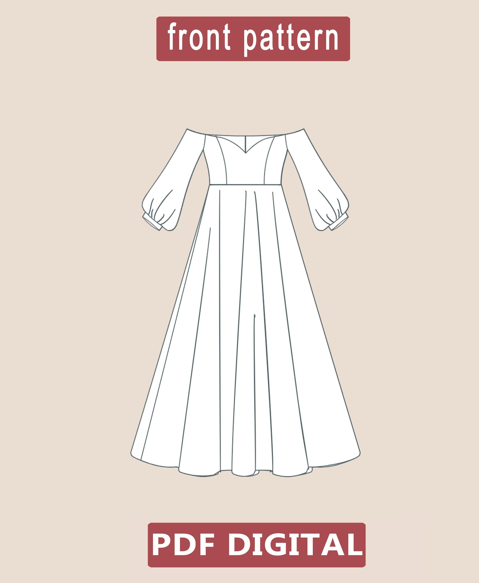 Bishop Sleeve V-neck off Shoulder Dress, Sewing Dress Patterns, PDF ...