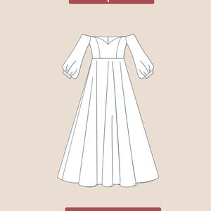 Bishop Sleeve V-neck off Shoulder Dress, Sewing Dress Patterns, PDF ...