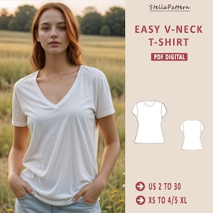 Easy T-shirt Sewing Pattern: Short Sleeve Knit Top (US 2-30, A0-a4 ...