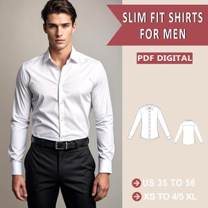 Mens Slim Fit Shirt Sewing Pattern, Man Long Sleeve Shirt Sewing ...