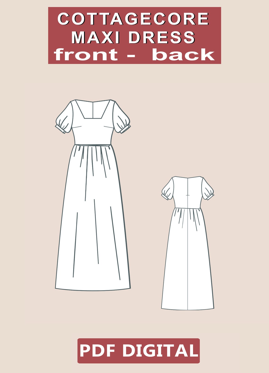 Cottagecore Maxi Dress Sewing Pattern, Plus Size (PDF Pattern) - Etsy