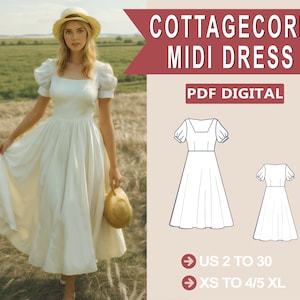 Midi Dress, Cottagecore Dress, Renaissance Dress, Maxi Dress Pattern ...