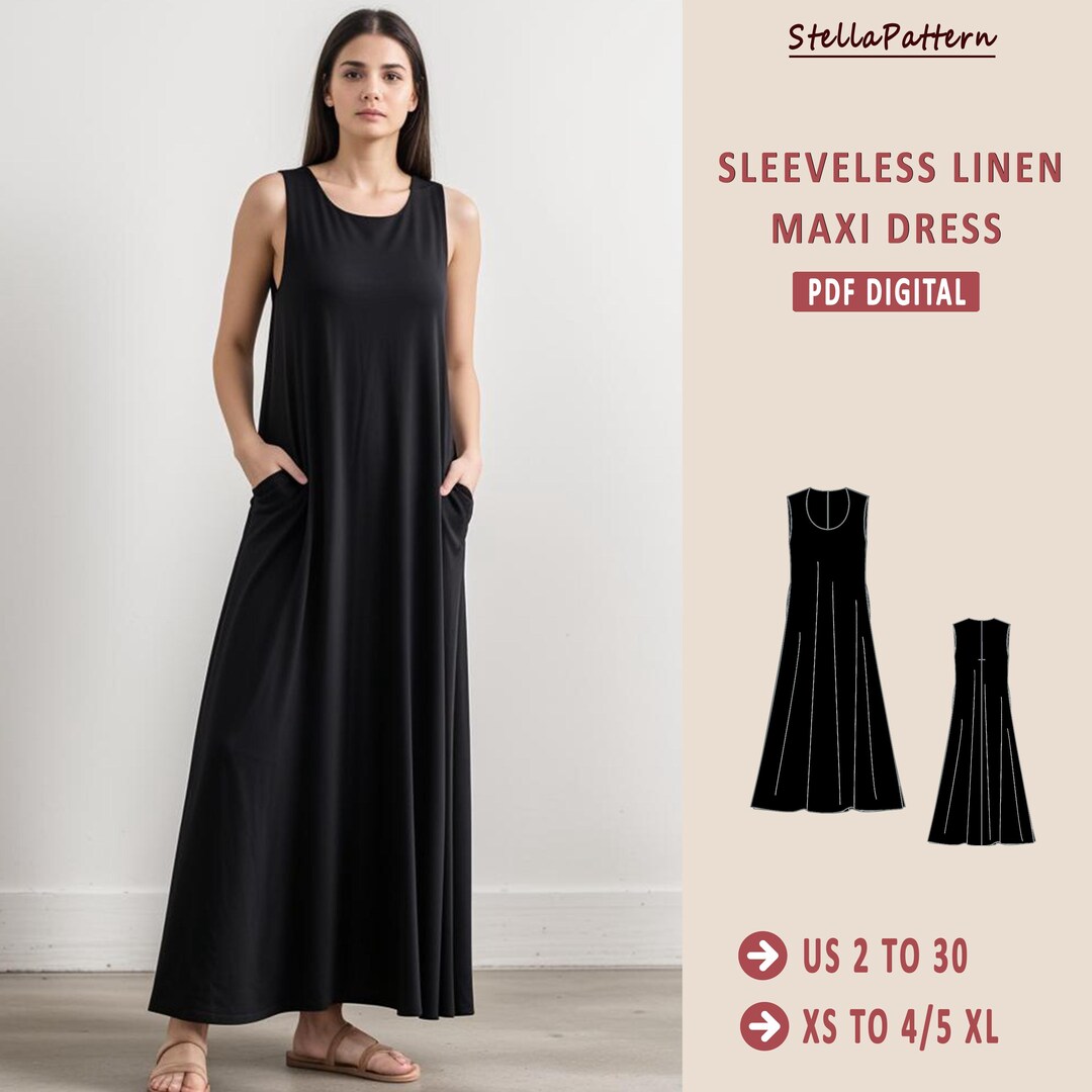 Sleeveless Maxi Tent Dress, Loose Summer Dress Sewing Pattern, Easy ...