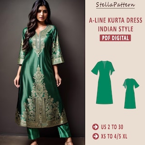 A-line Kurta Indian Dress Sewing Pattern, Anarkali Suits Indian Dress ...