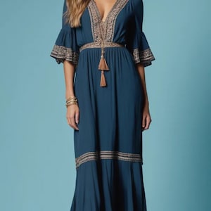 Women Boho Maxi Dress, Victorian Renaissance Dress Sewing Pattern ...