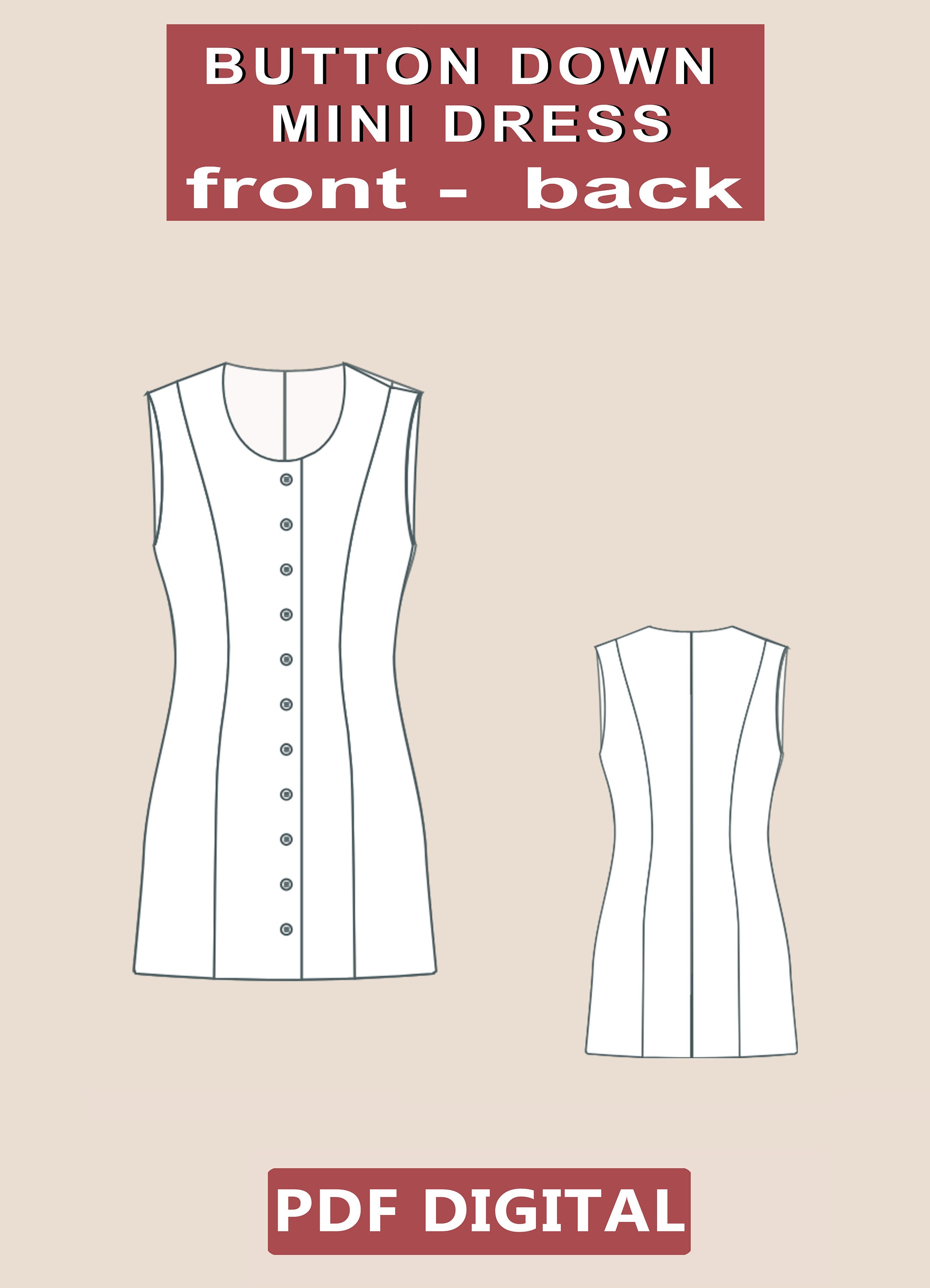 Button Down Mini Dress Sewing Pattern, Button Front Dress, Babydoll