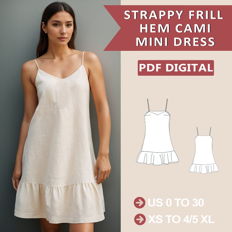 Strappy Frill Hem Linen Mini Dress Sewing Pattern (A0 A4 US) - Etsy