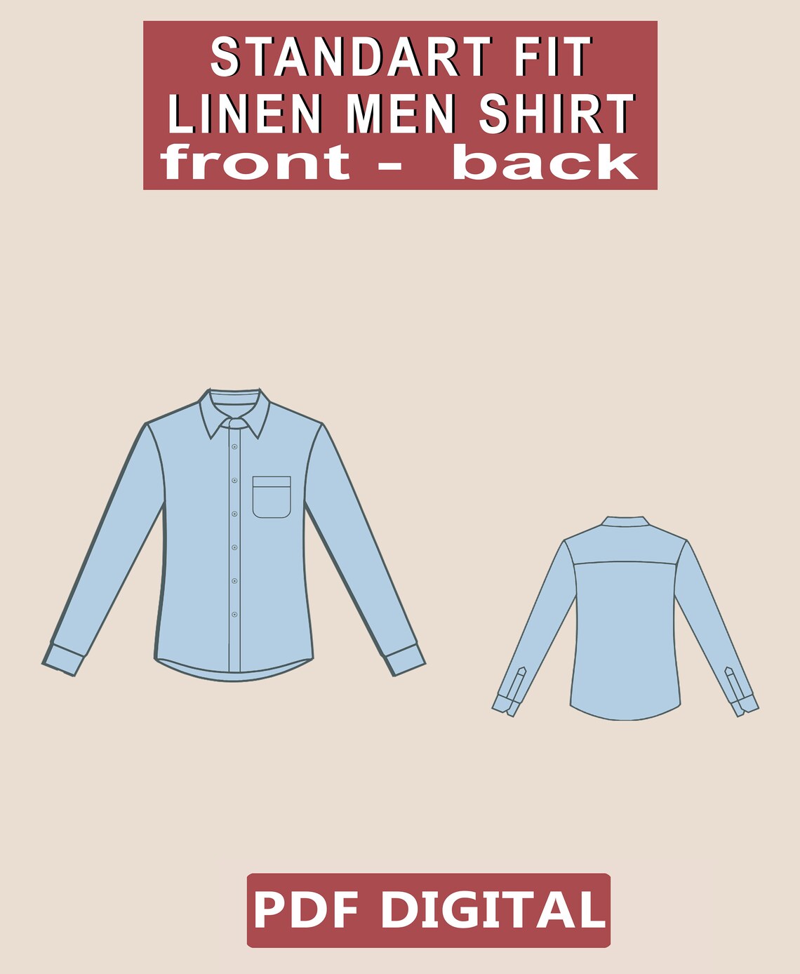 Standart Fit Linen Shirt Sewing Pattern, Shirt Pattern for Men, Button ...