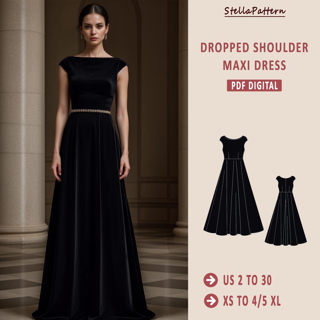 Ballgown Maxi Dress Sewing Pattern, Regency Dress, Vintage Dresses ...