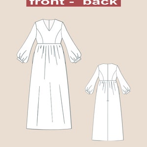 V-neck Puff Sleeve Linen Maxi Dress, Linen Gathered Summer Dress Sewing ...