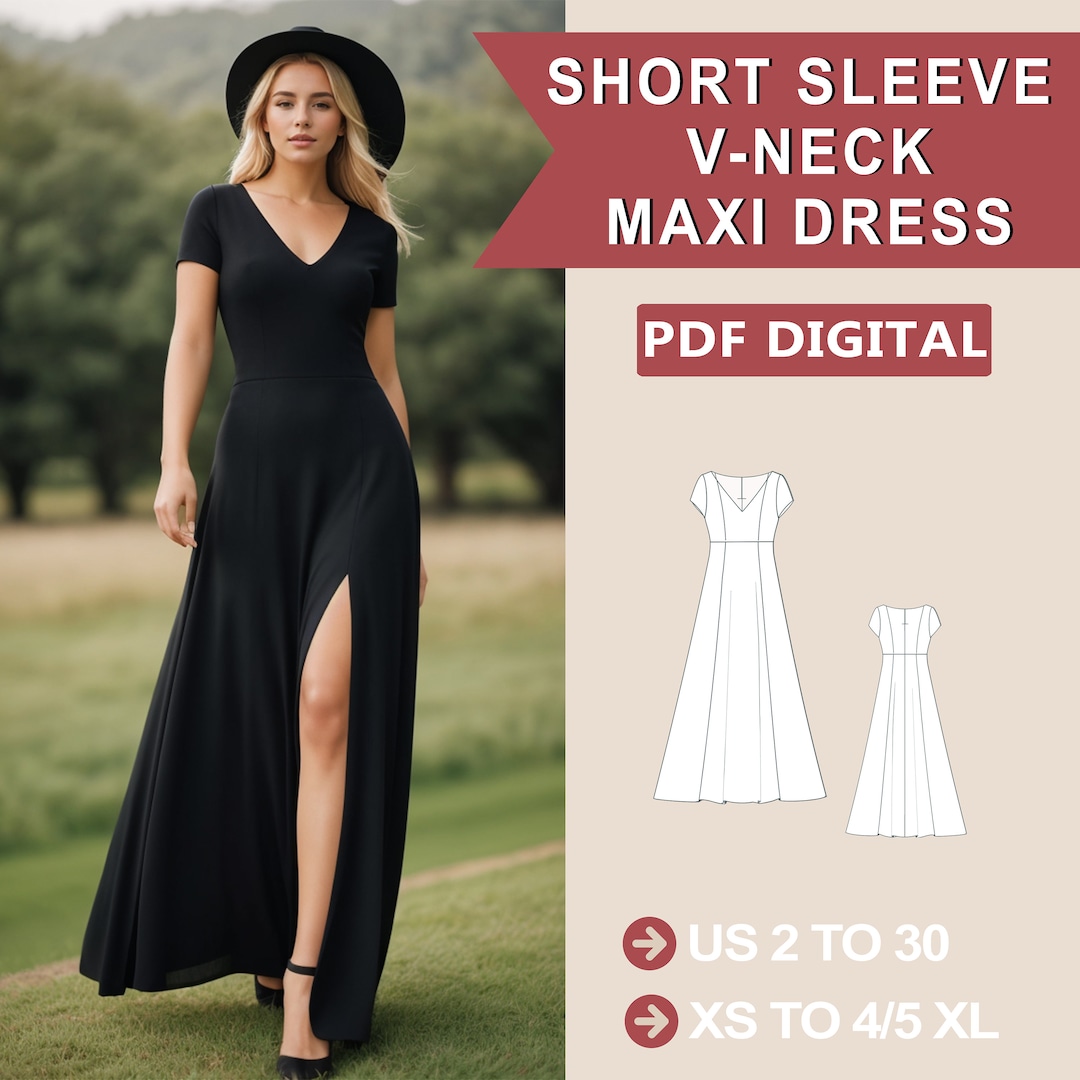 V-neck Sewing Dress Pattern, Easy Sewing PDF Pattern,us 2-30 Plus Size ...