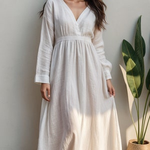 Long Sleeve Linen Maxi Dress, Linen Gathered Summer Dress Sewing ...