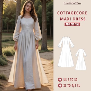 Fairy Cottagecore Dress Sewing Pattern, Linen Maxi Gathered Dress ...