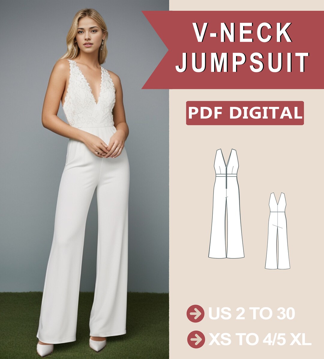 Wide Leg Full Jumpsuit Sewing Pattern, PDF Sewing Pattern Instant ...