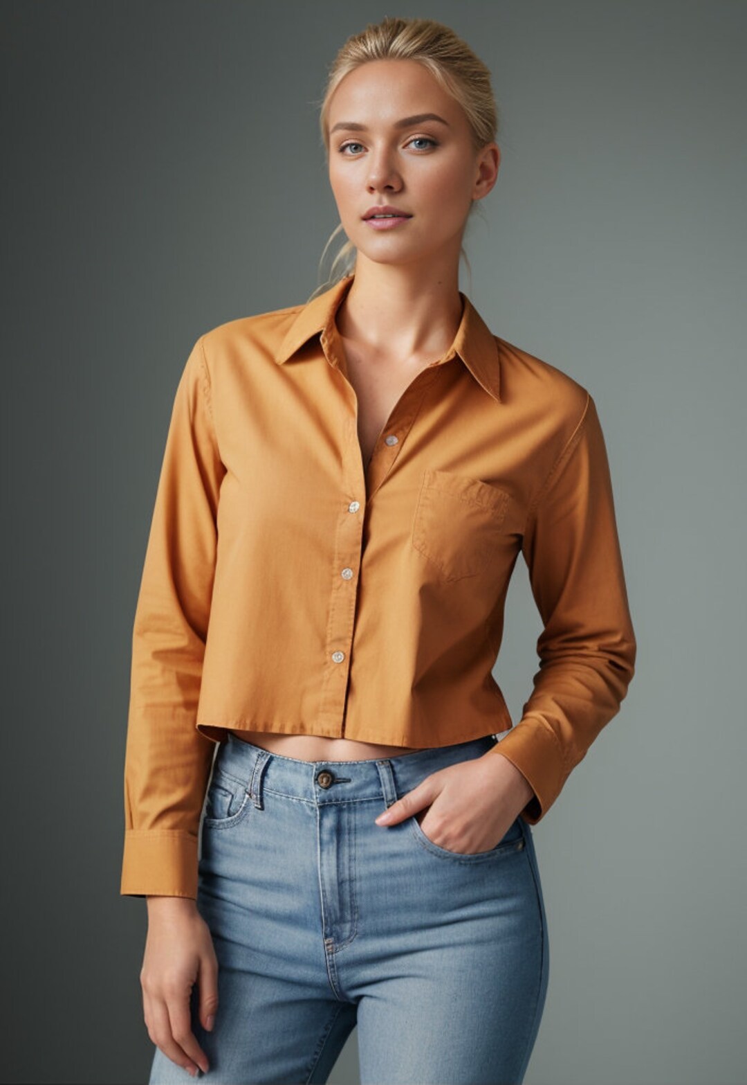 Cropped Long Sleeve Shirt Sewing Pattern, Simple Crop Top, Basic Crop ...